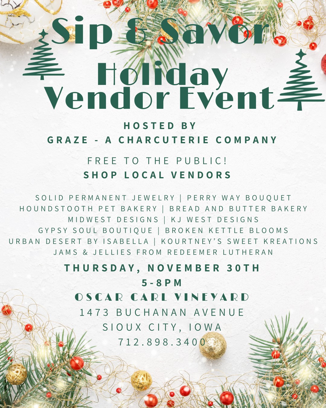 Sip & Savor Holiday Vendor Event 11.30.2023 - Oscar Carl Vineyard